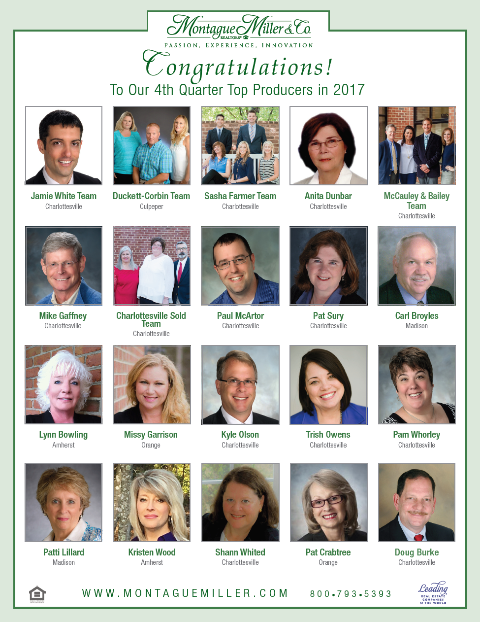 Congratulations to our Top Producers for the Year and the 4th Quarter ...